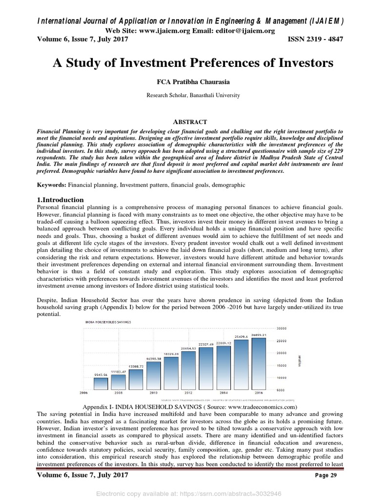 A Study of Investment Preferences of Investors | PDF | Investor | Investing