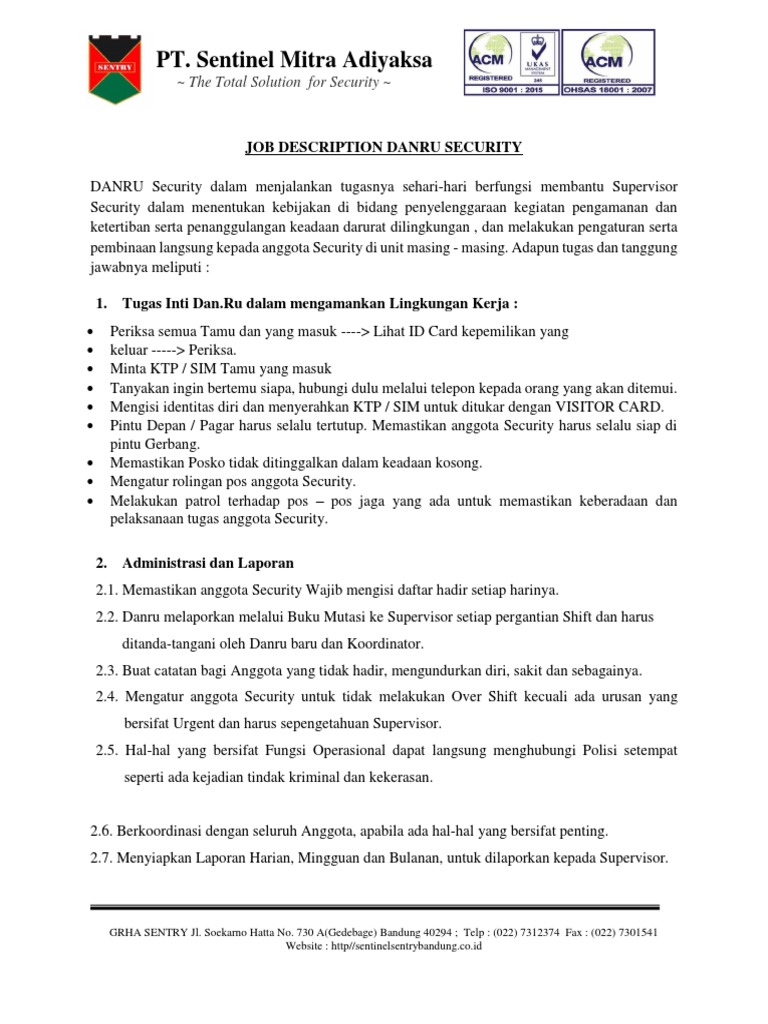 Job Desk Danru Security | PDF
