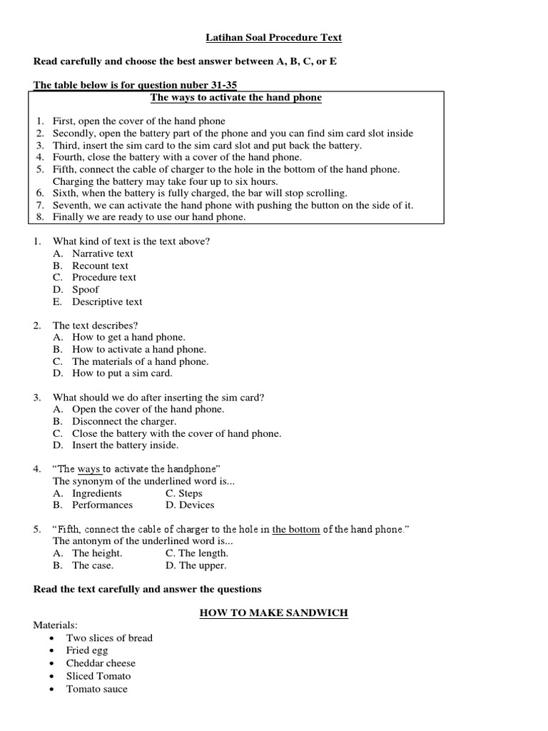 Latihan Soal Procedure Text | PDF | Nature