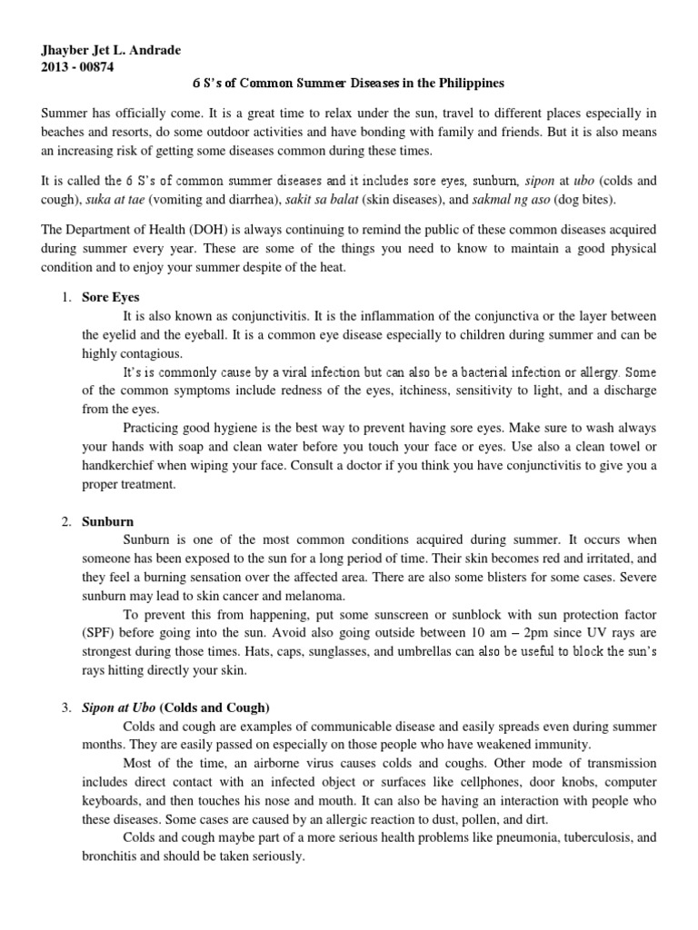 6 S's of Common Summer Diseases (Article and Infographics) | PDF ...
