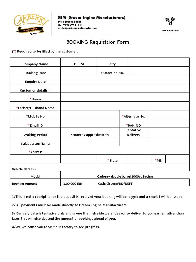 BOOKING Requisition Form Engine | Download Free PDF | Receipt | Banking