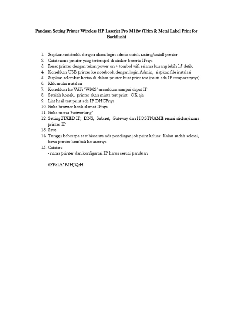 Panduan Setting Printer Wireless HP Laserjet Pro M12w | PDF