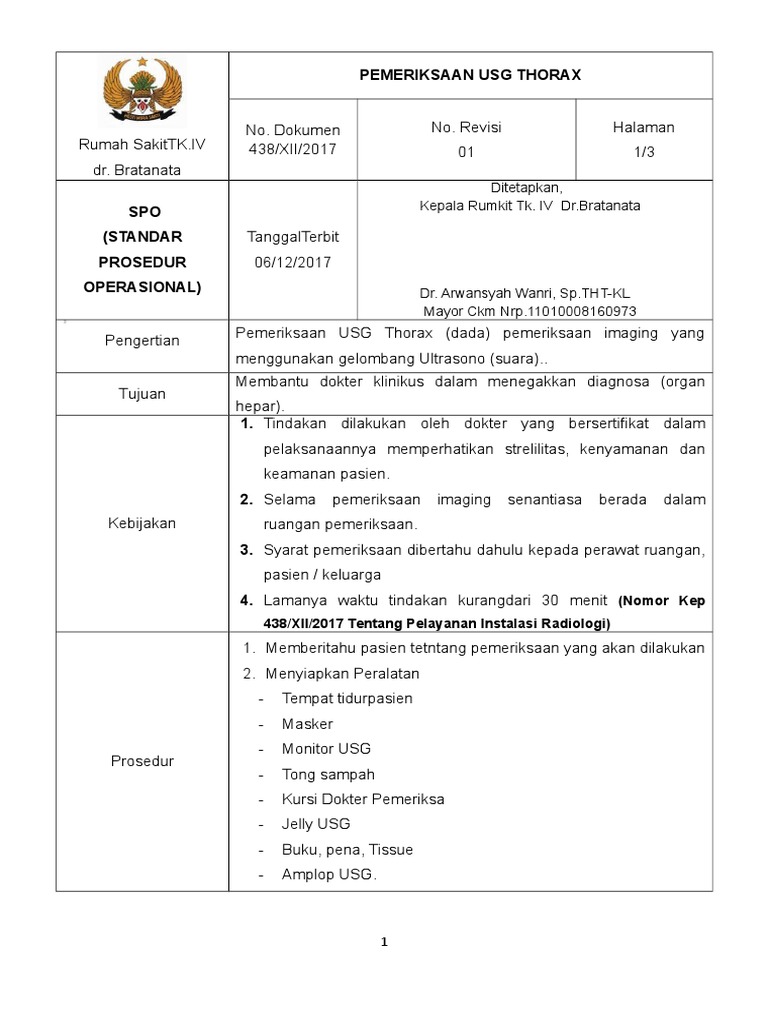 Prosedur USG Thorax di RS Bratanata | PDF