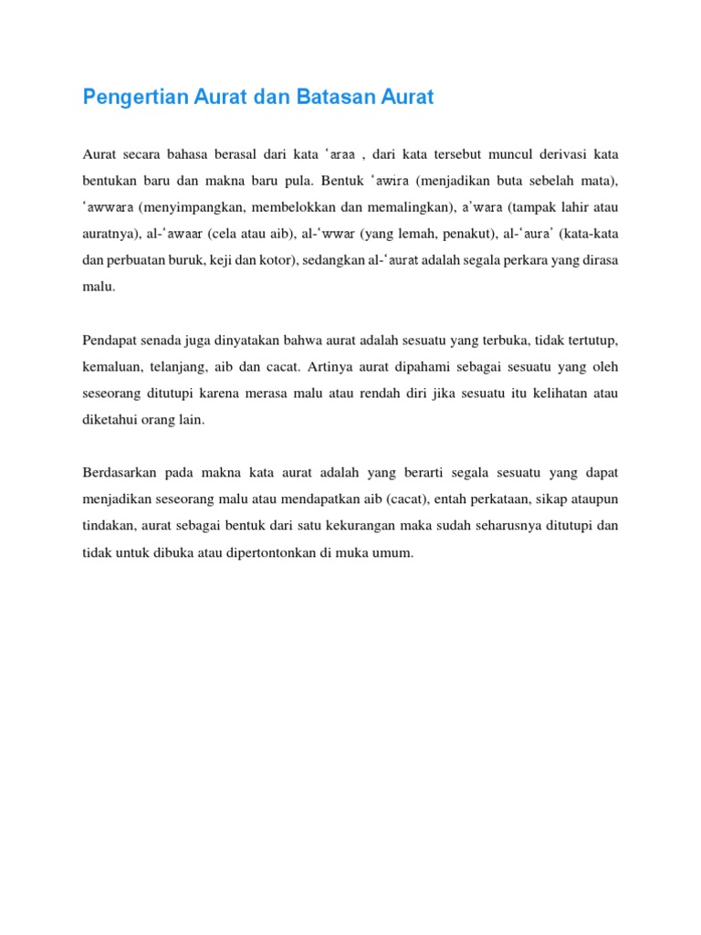 Pengertian Aurat Dan Batasan Aurat | PDF