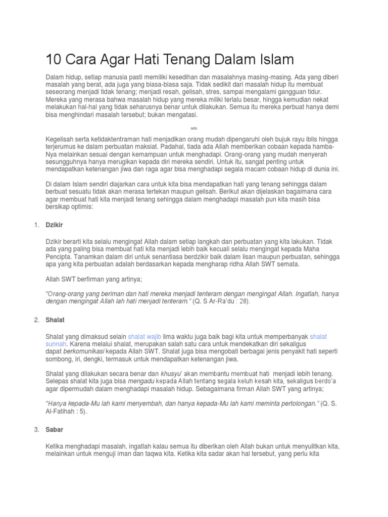 10 Cara Agar Hati Tenang Dalam Islam | PDF