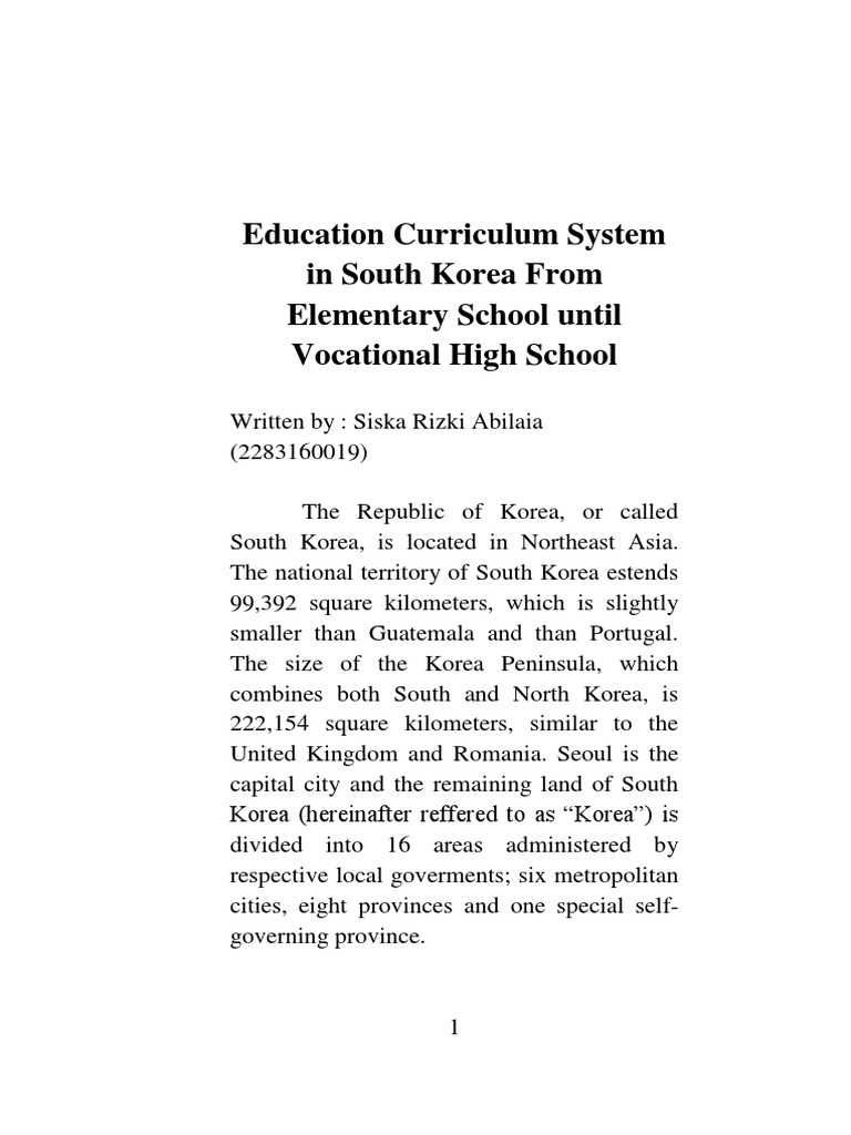Education Curriculum System in South Korea From Elementary School Until ...