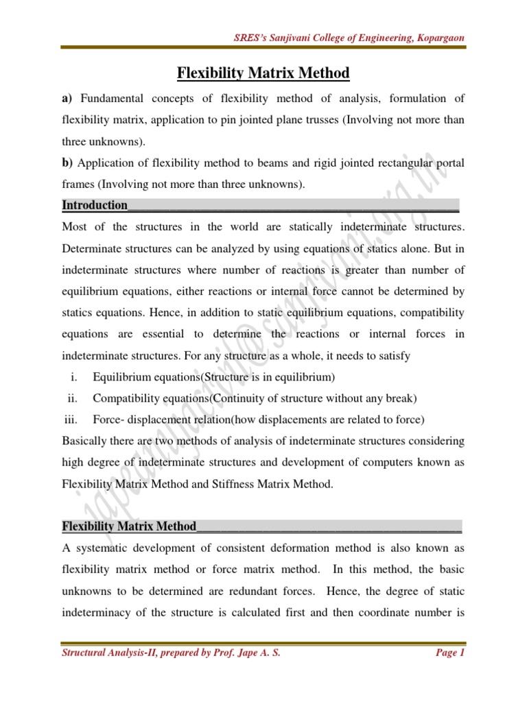 Flexibility Matrix Method | PDF | Civil Engineering | Continuum Mechanics