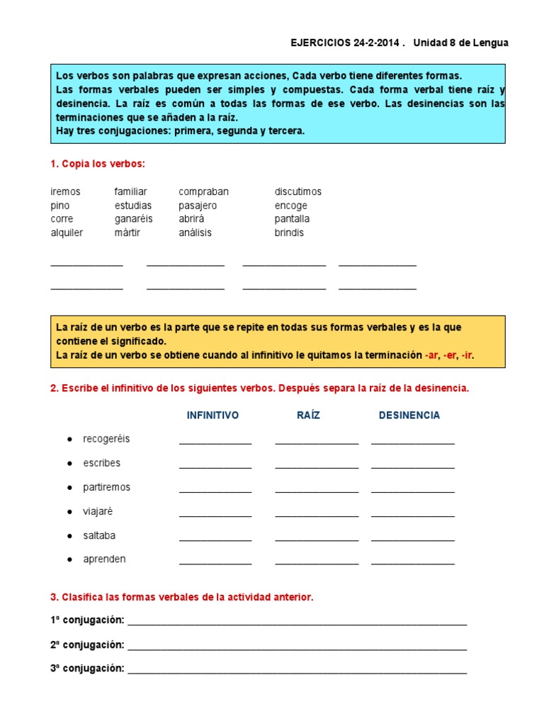 Ejercicios de Verbos y Conjugaciones | PDF