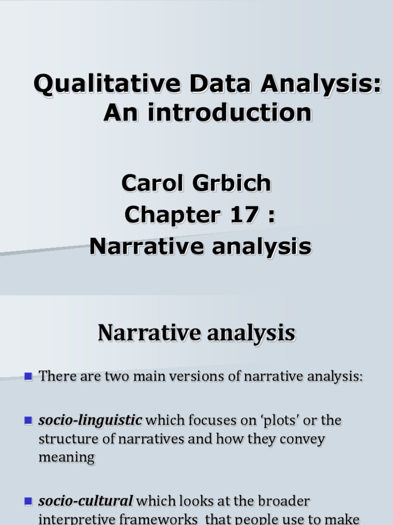 Qualitative Data Analysis: An Introduction: Carol Grbich Narrative ...