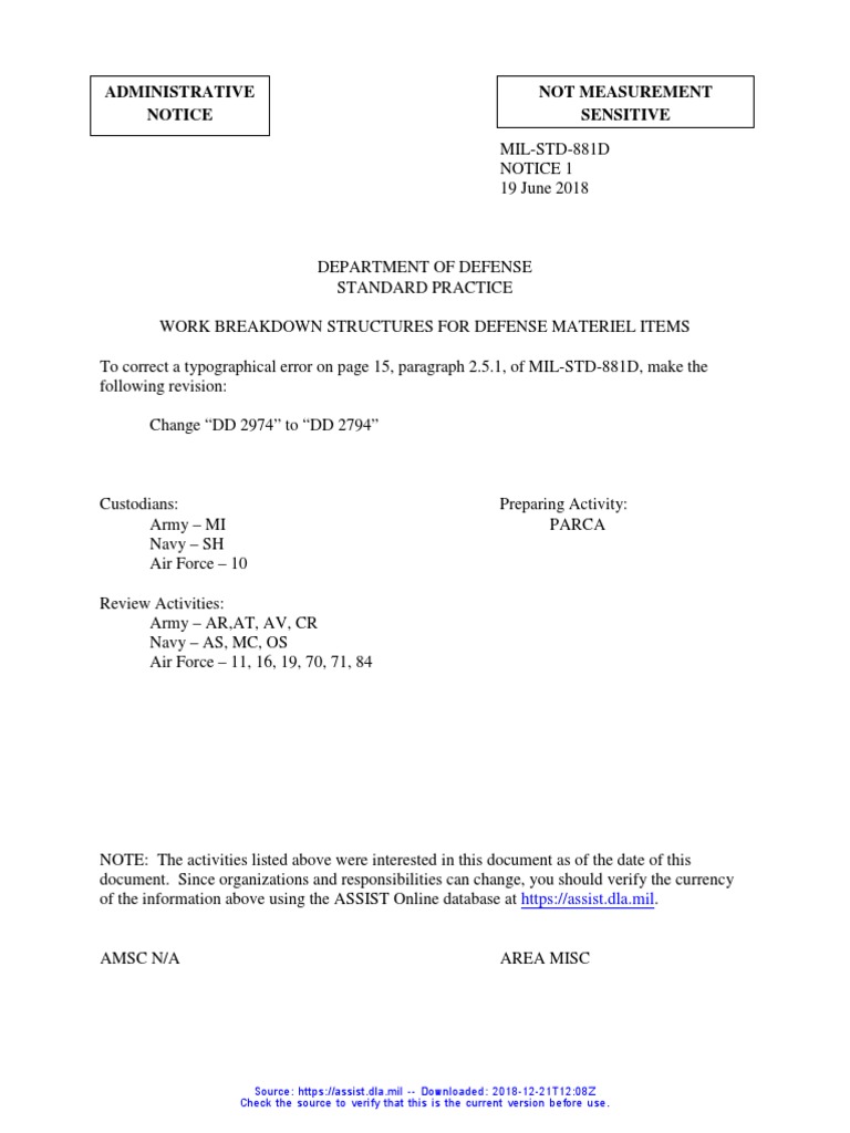 MIL-STD-881D, 2018, WBS For Defense Materiel Items PDF | PDF ...