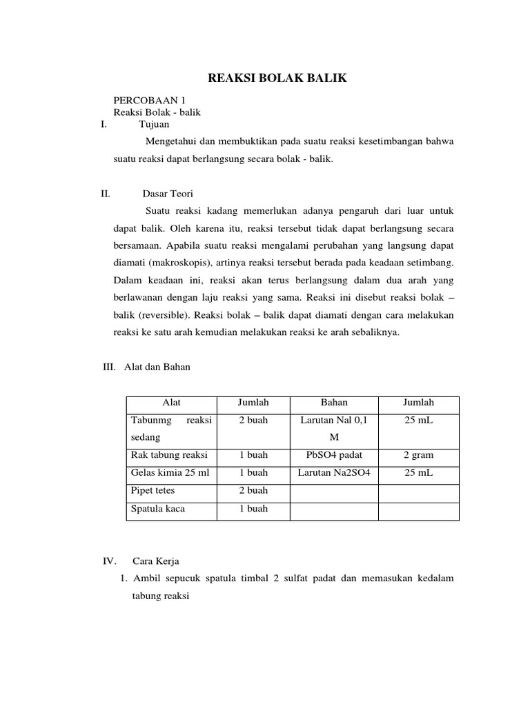 Reaksi Bolak Balik | PDF