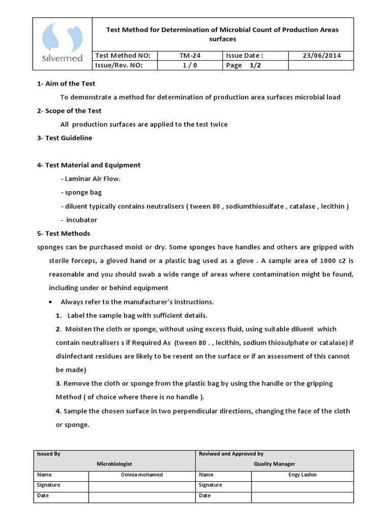 Issued by Microbiologist Reviwed and Approved by Quality Manager | PDF ...