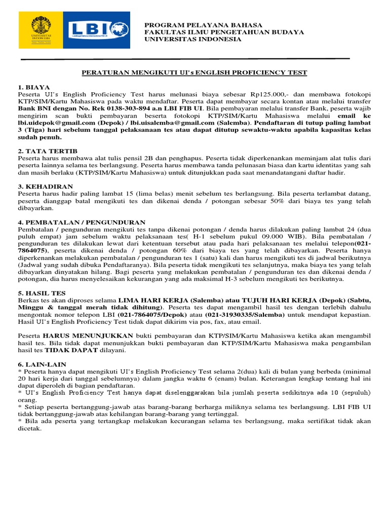 Peraturan UI's EPT 2019 | PDF