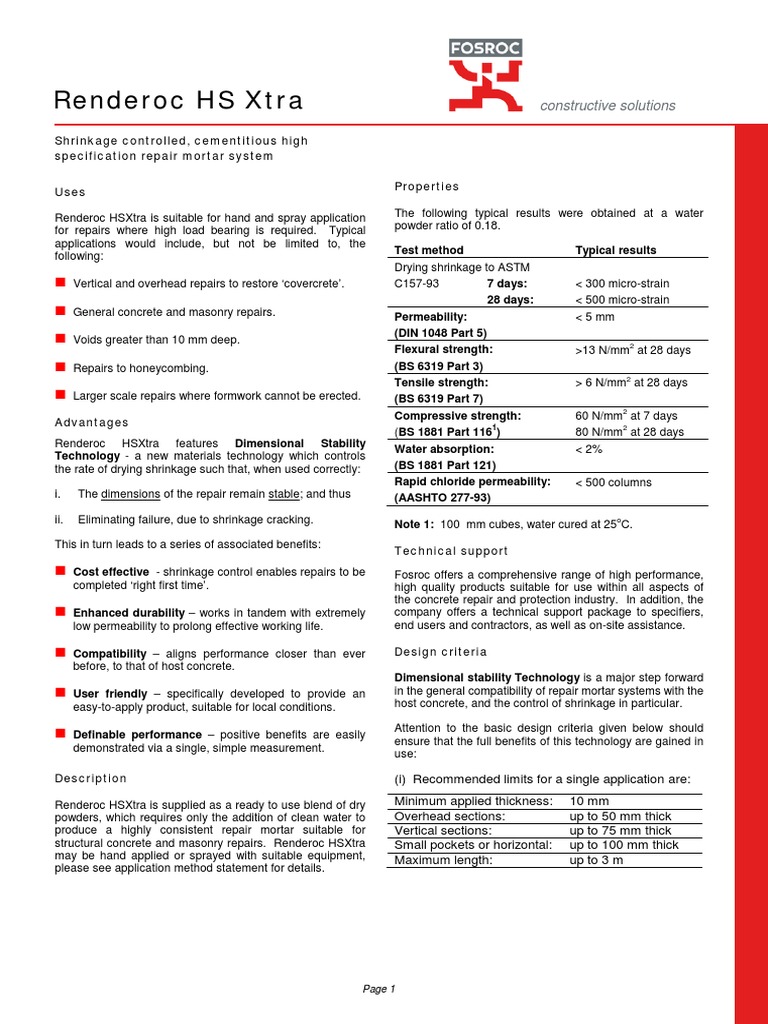 RENDEROC HSXtra | PDF | Concrete | Materials