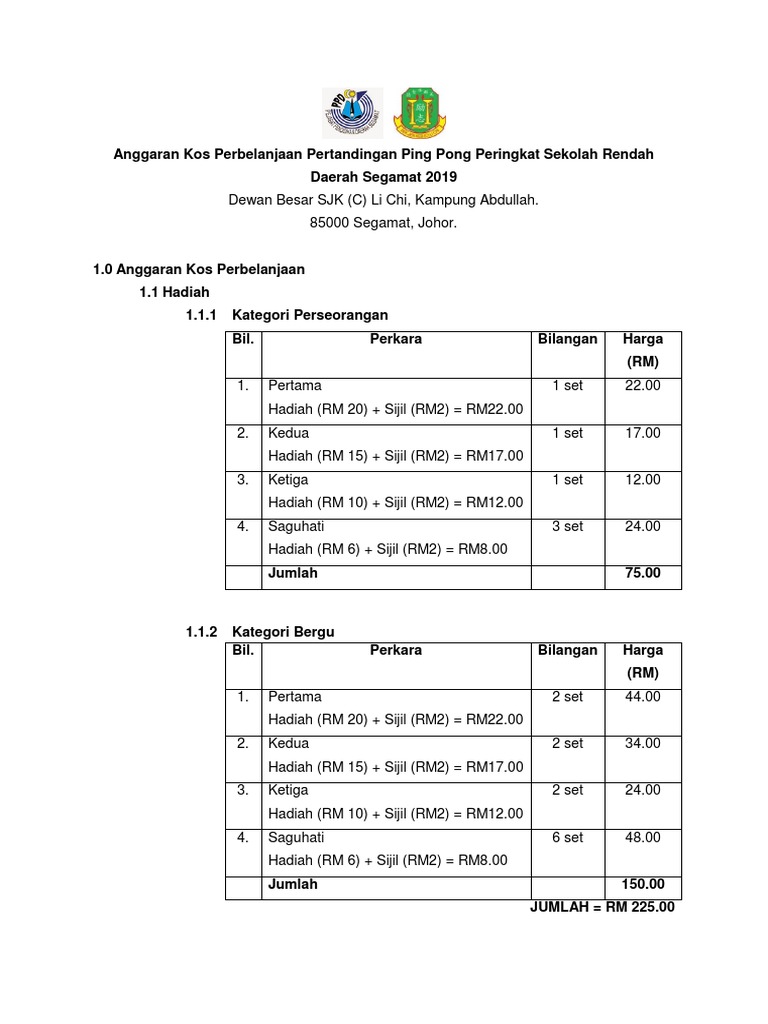 Anggaran Kos Perbelanjaan | PDF