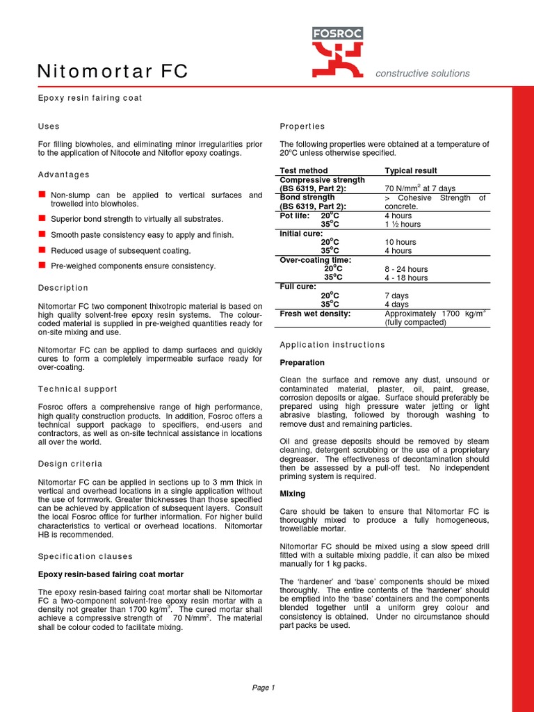 Nitomortar TC2000 | PDF | Epoxy | Reinforced Concrete