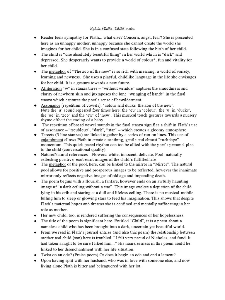 Sylvia Plath Child Notes | PDF | Poetry