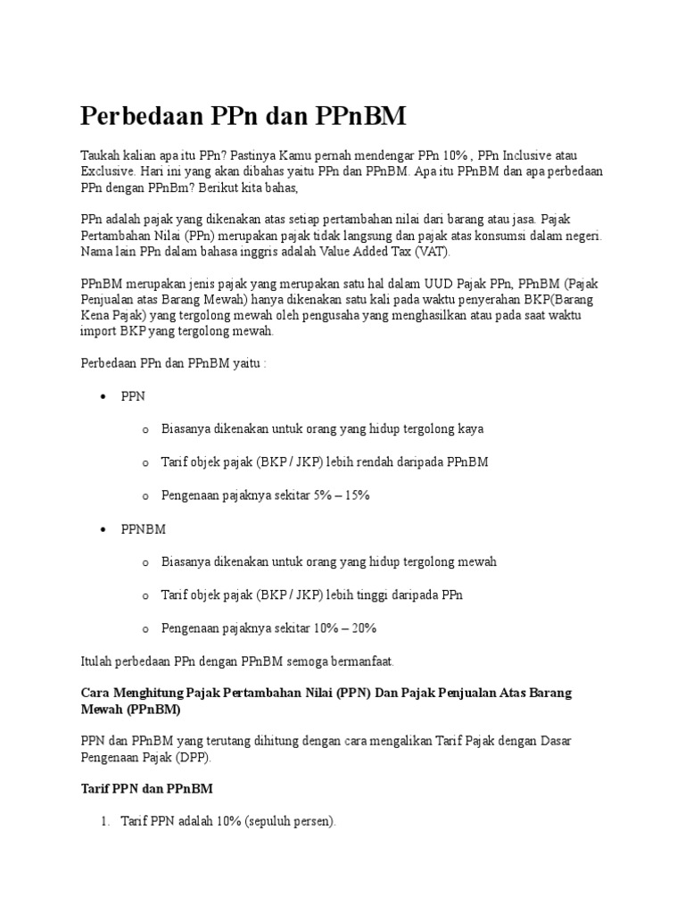 Tabel Perbandingan PPN dan PPnBM | PDF