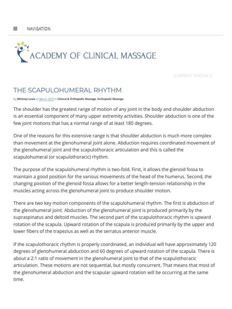 The Scapulohumeral Rhythm | PDF | Shoulder | Anatomical Terms Of Motion