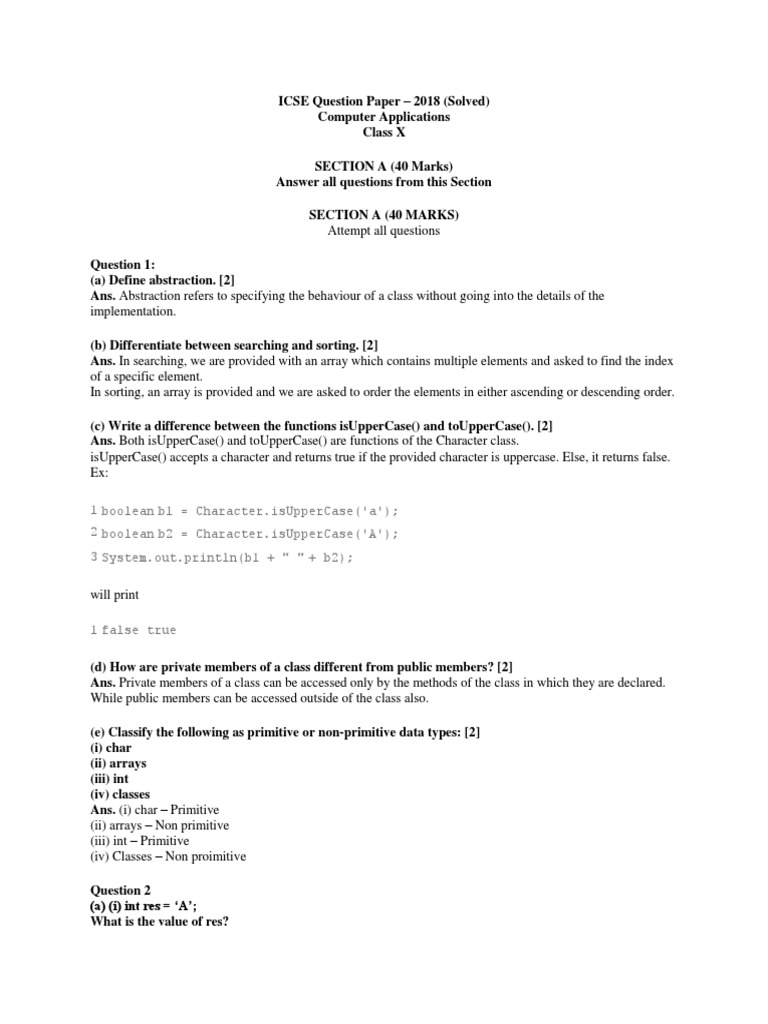ICSE Question Paper | PDF | Method (Computer Programming) | Control Flow