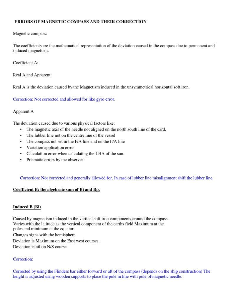 Errors of Magnetic Compass and Their Corrections | PDF | Compass ...