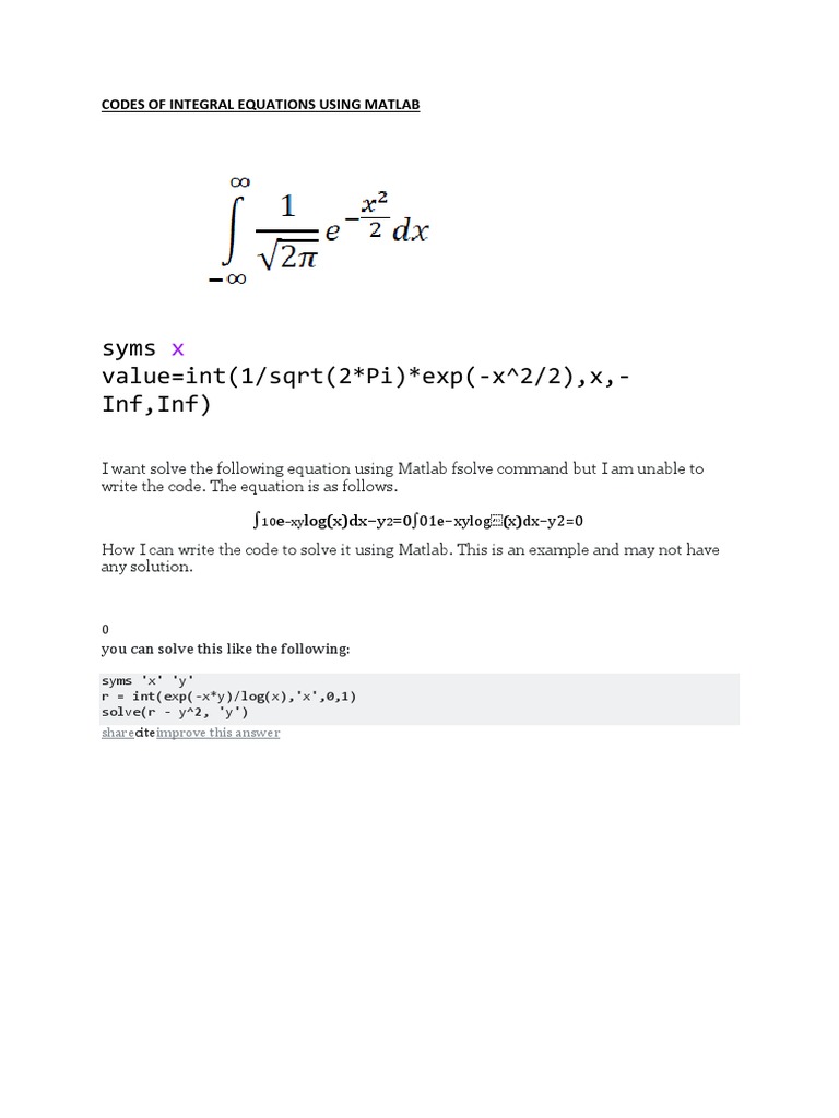 Syms Value Int (1/sqrt (2 Pi) Exp (-X 2/2), X,-Inf, Inf) : Codes of ...