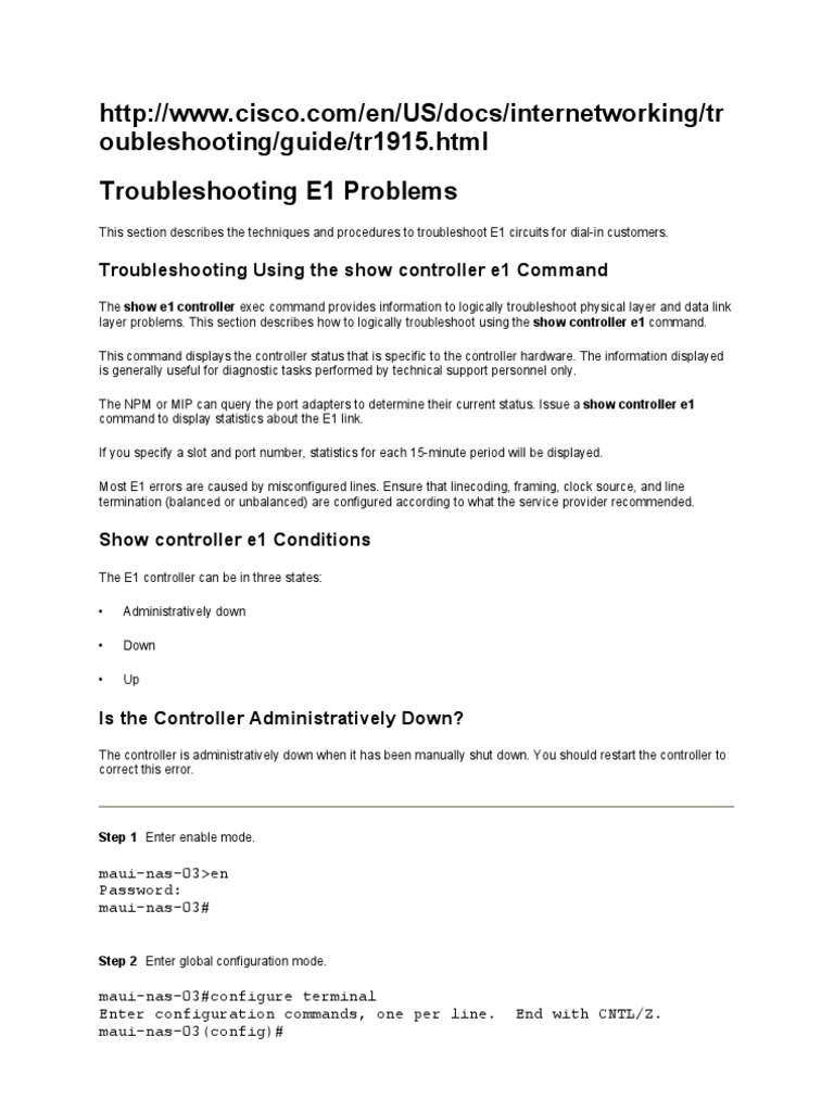 Cisco Troubleshooting E1 Problems | Download Free PDF | Computer Architecture | Media Technology