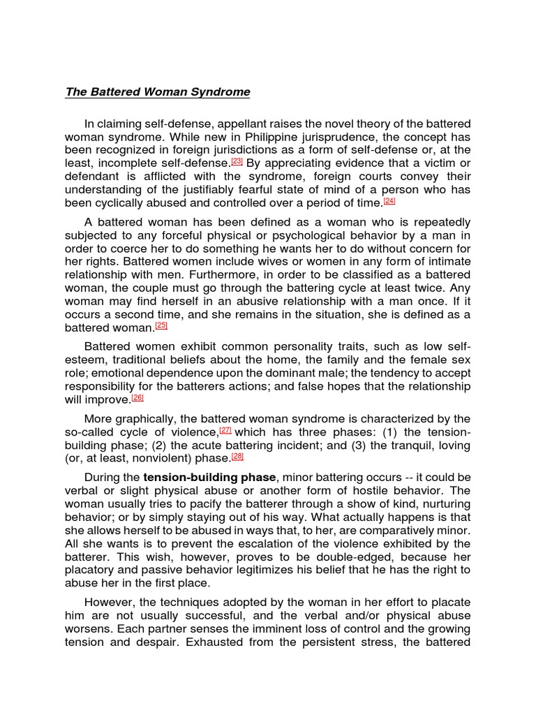 The Battered Woman Syndrome | PDF | Domestic Violence | Psychology