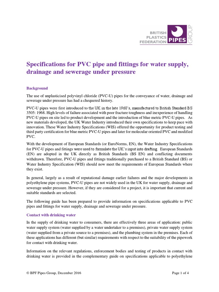 Specifications For PVC Pipes For Water Supply Drainage and Sewerage ...