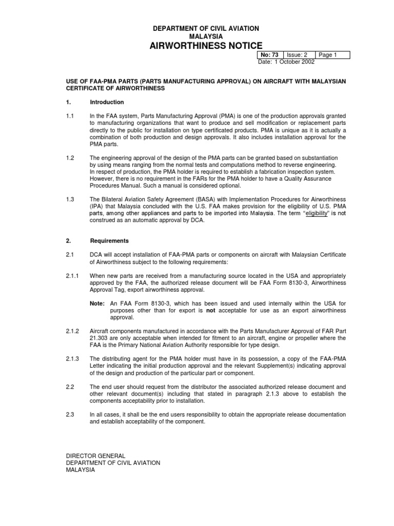 Airworthiness Notice: Department of Civil Aviation Malaysia | PDF ...