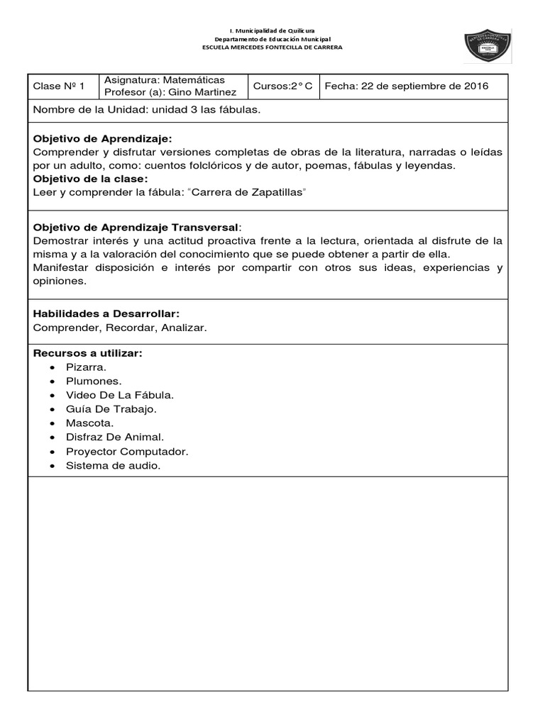Planificacion Clase Grabada | PDF | Fábula | Maestros