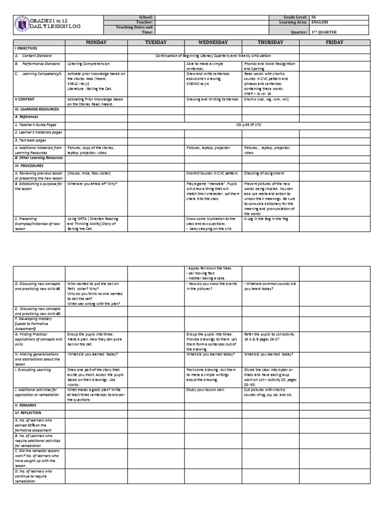 Grade 3 DLL English 3 q1 Week 2 | PDF | Phonics | Reading Comprehension