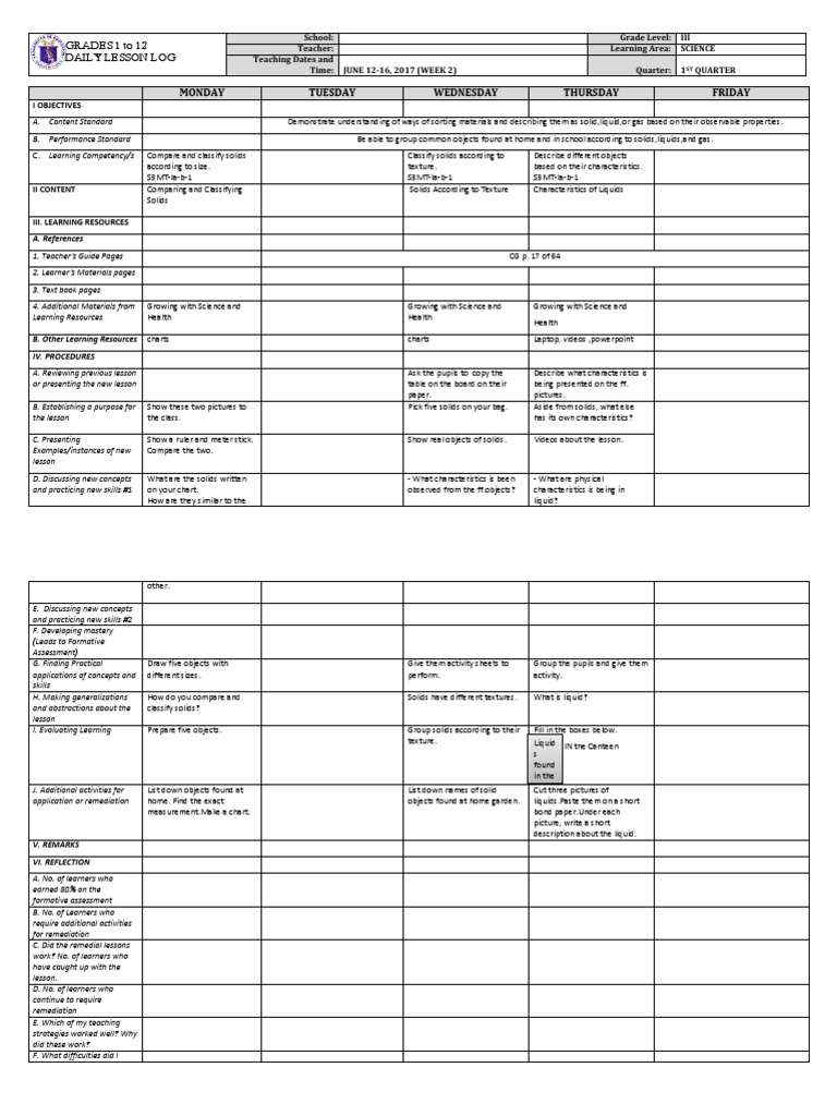 Grade 3 DLL Science 3 q1 Week 2 | PDF | Educational Psychology | Pedagogy