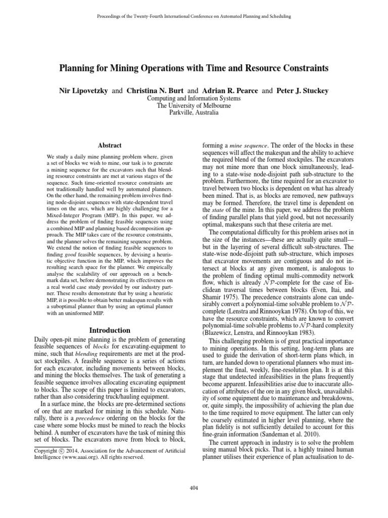 Planning For Mining Operations With Time and Resource Constraints | PDF ...