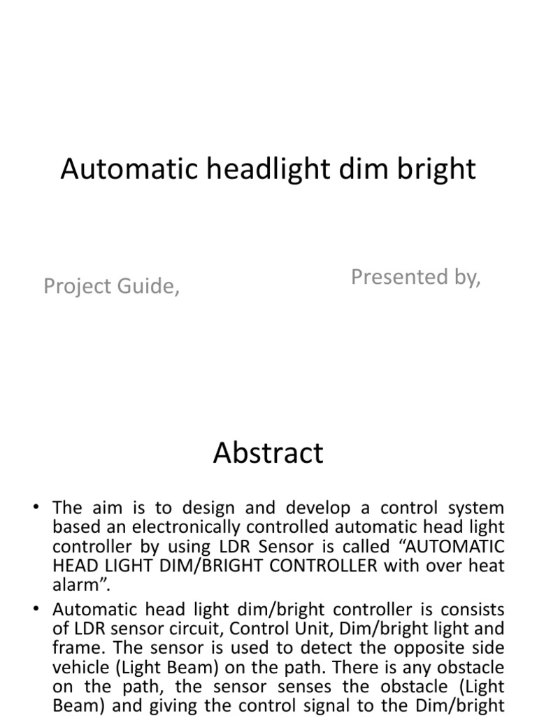 Automatic Headlight Dim Bright | PDF | Switch | Headlamp
