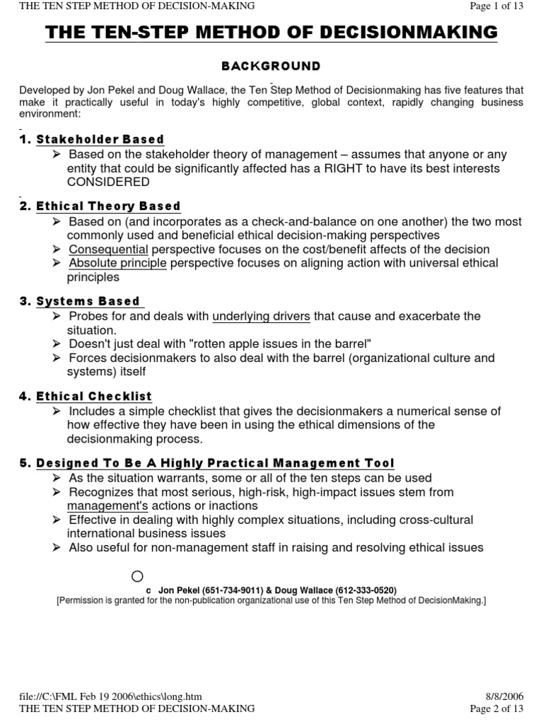 10 Step Method of Decision Making | PDF | Decision Making | Value (Ethics)