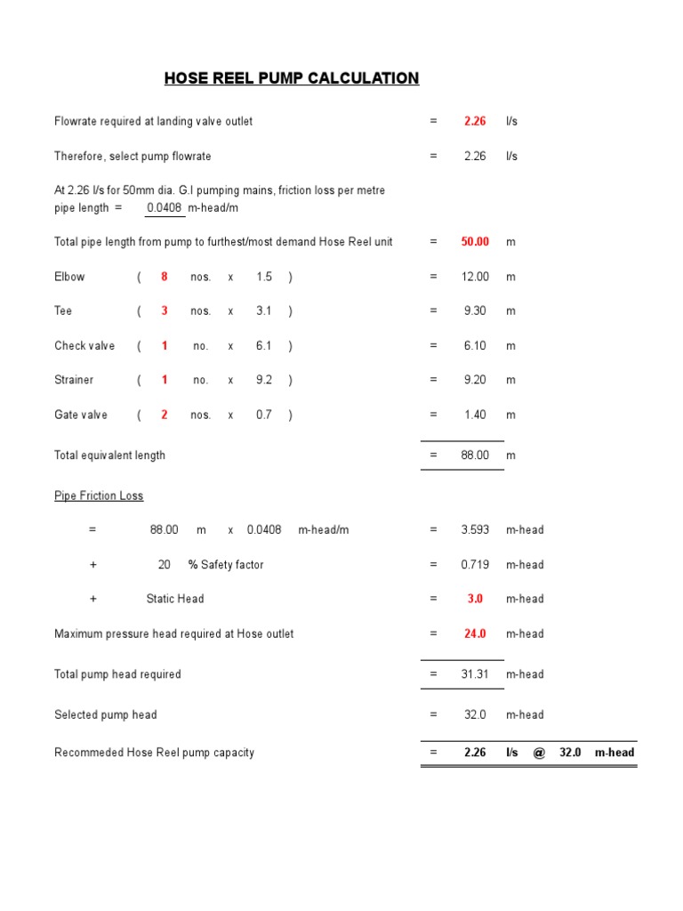 Hose Reel Pump Flow Calculation | PDF | Pipe (Fluid Conveyance ...
