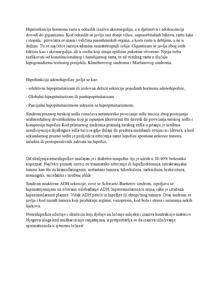 Hipersekrecija Hormona Rasta U Odraslih Izaziva Akromegaliju | PDF