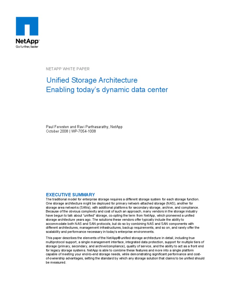 Unified Storage Architecture Enabling Today's Dynamic Data Center | PDF ...