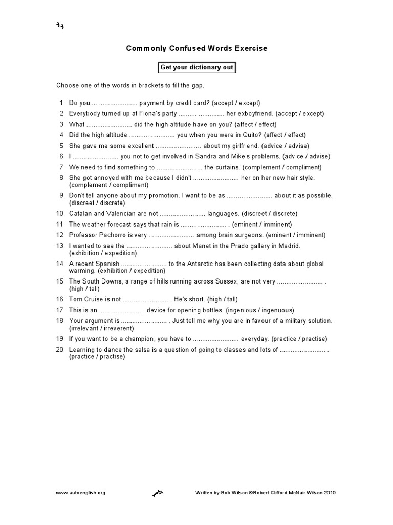 Commonly Confused Words Exercise: Get Your Dictionary Out | PDF | Games ...