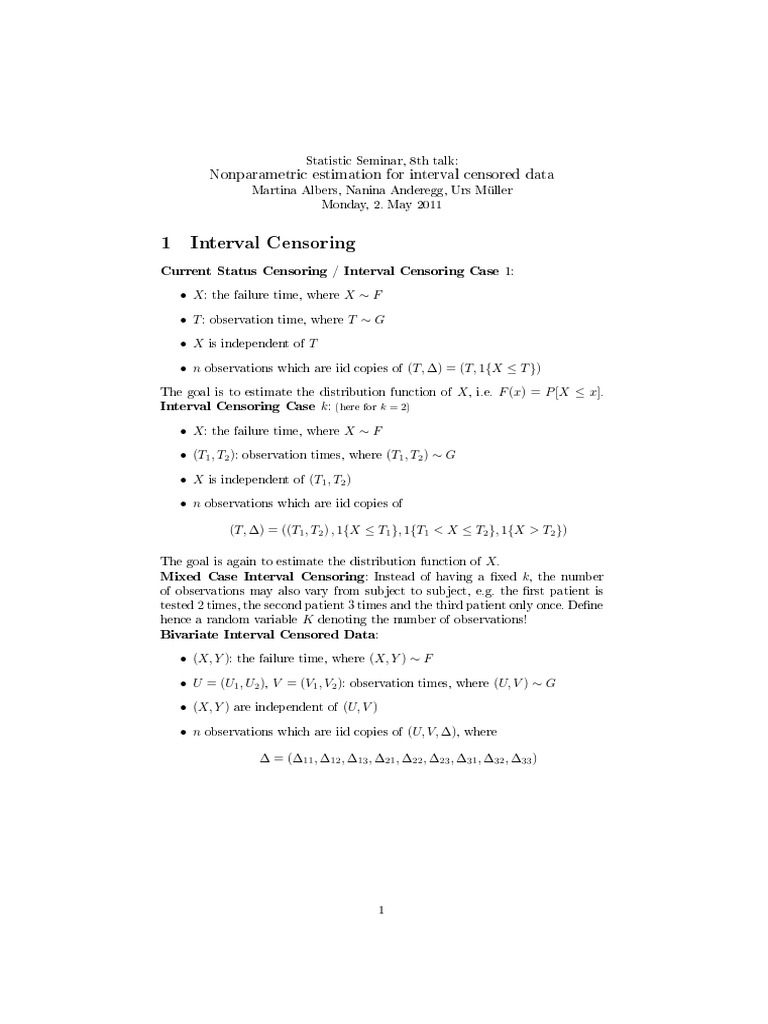 1 Interval Censoring Nonparametric Estimation For Interval Censored Data Pdf Research