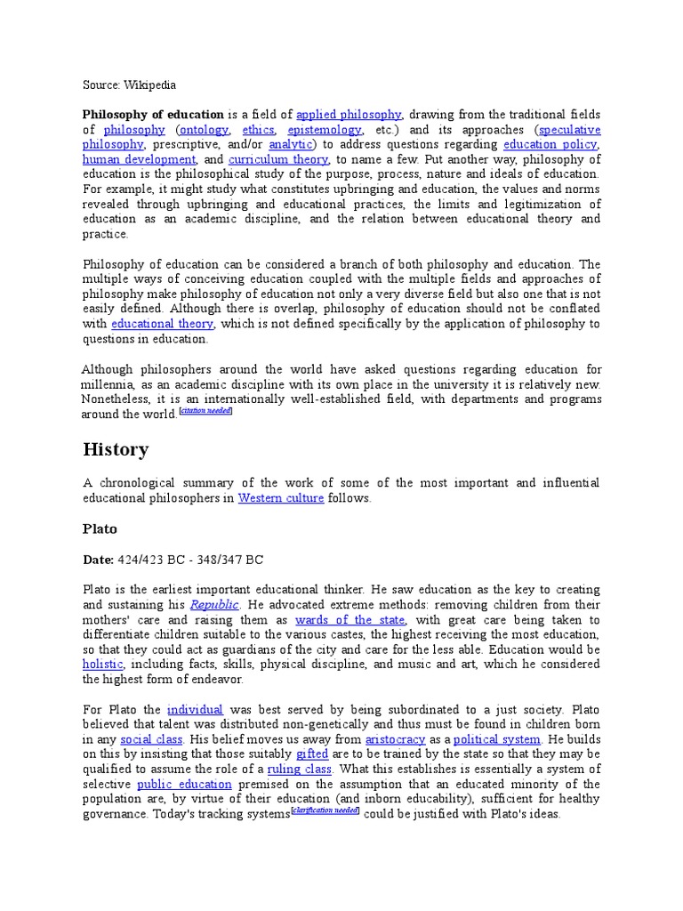 History: Philosophy of Education Is A Field of | PDF | Philosophy Of Education | Behavior ...