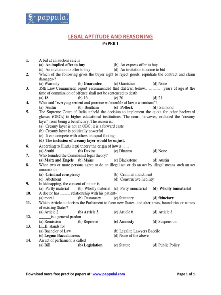 Legal Aptitude and Reasoning 1 | Download Free PDF | Act Of Parliament ...