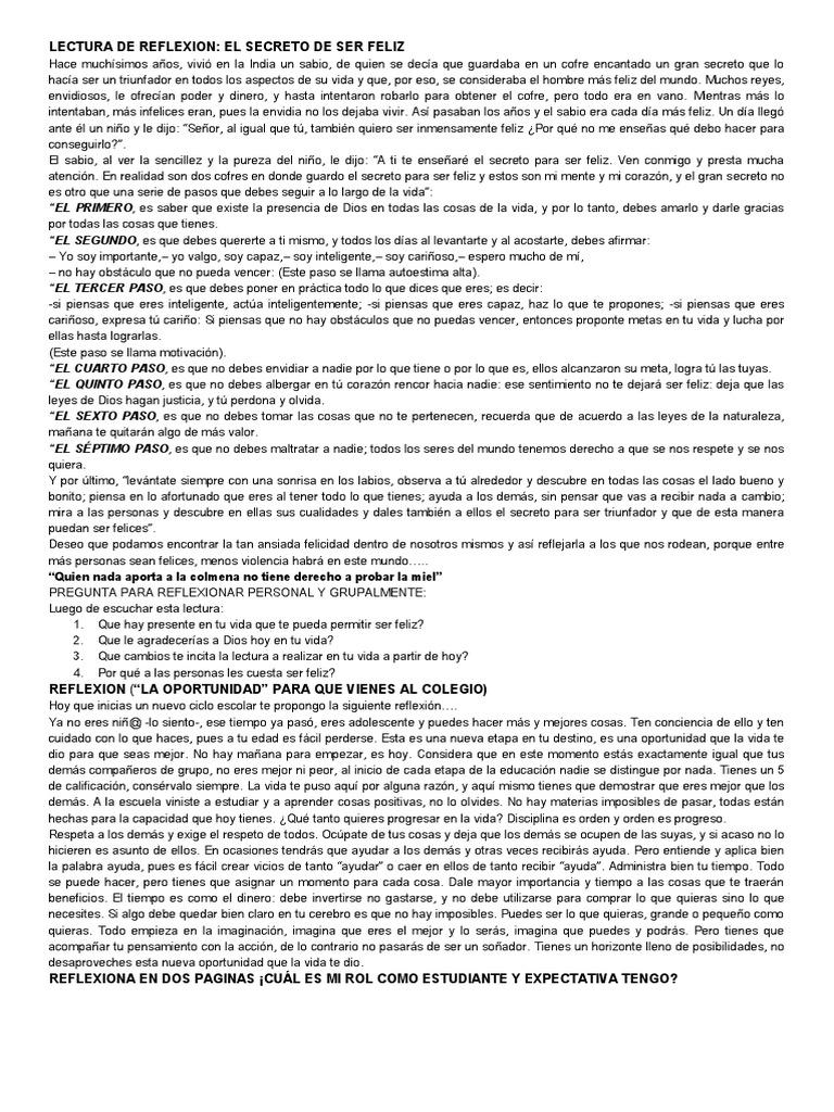 Lectura de Reflexion | PDF | Felicidad