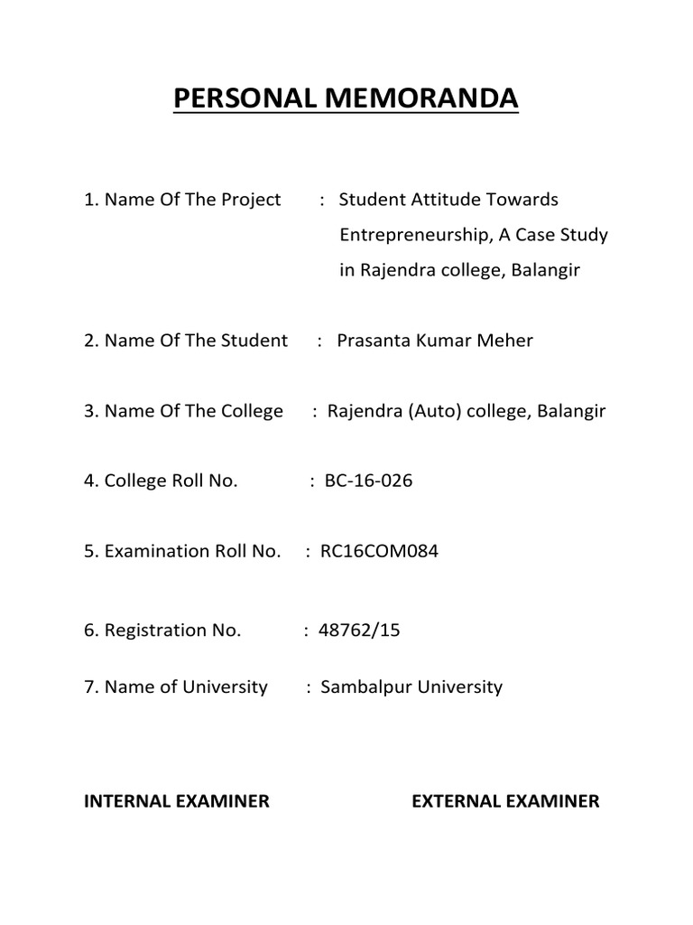 Personal Memoranda: Internal Examiner External Examiner | PDF | Academia