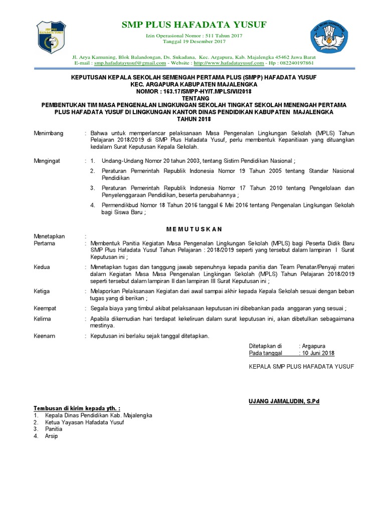 SK MPLS Masa Pengenalan Lingkungan Sekolah 2017 2018 | PDF