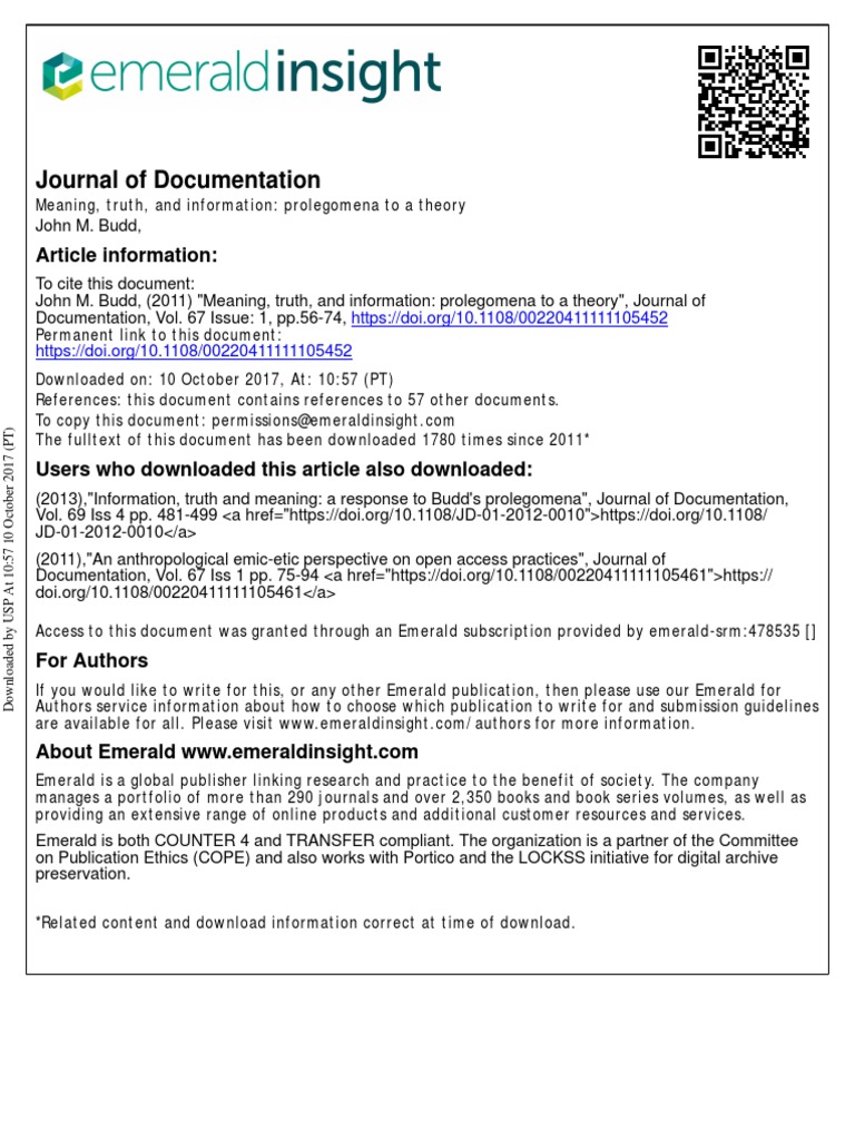 BUDD - Meaning Truth and Information | PDF | Information | Semantics