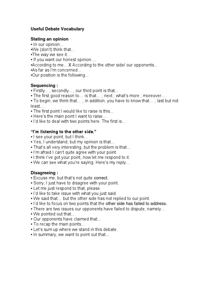 Essential Tools for Effective Debate: A Guide to Useful Debate Vocabulary and Phrases | PDF ...