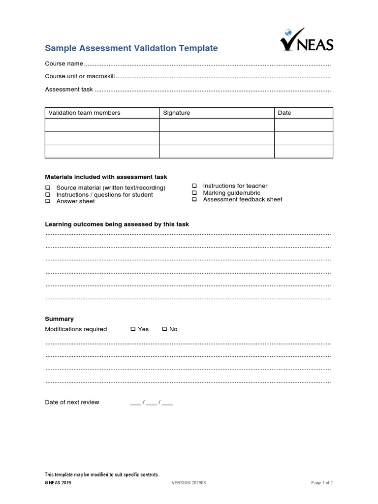 Assessment Validation Template | PDF | Educational Assessment | Rubric ...