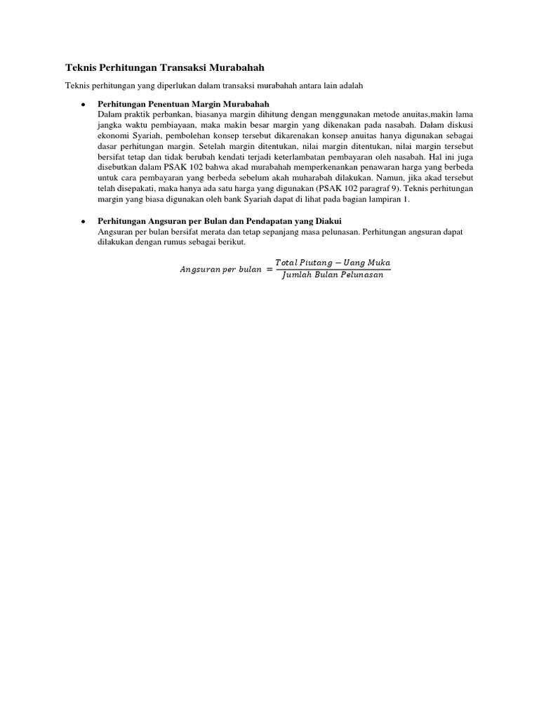 Teknis Perhitungan Transaksi Murabahah | PDF